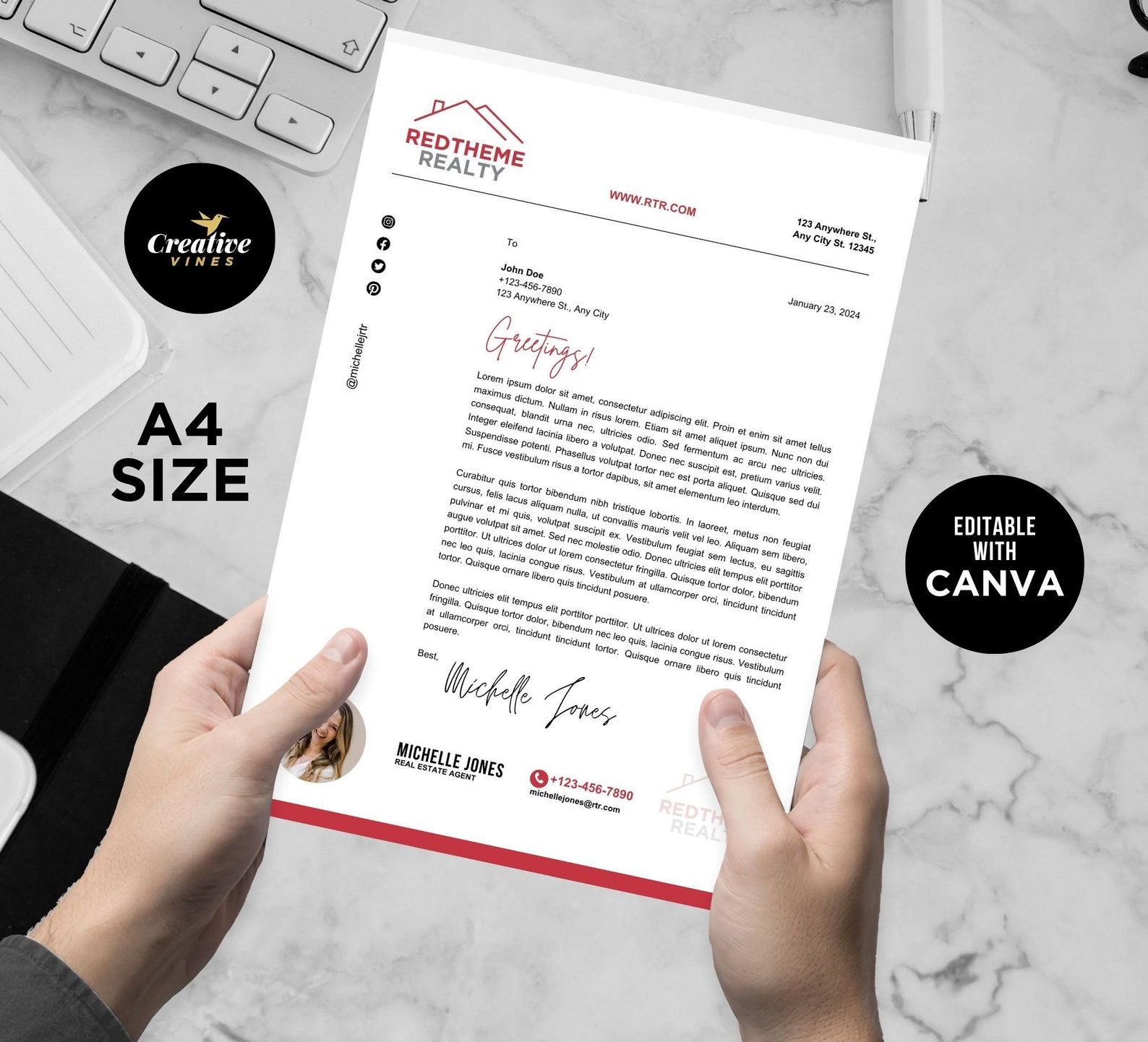 Red Realtor Real Estate Letterhead Bundle Red Realty Real Estate ...