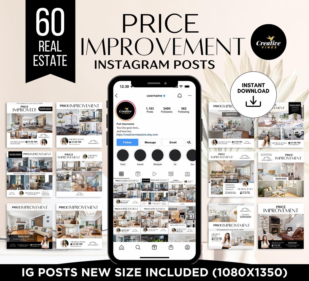 Price Improvement Instagram Posts Real Estate Social Media Posts Price ...