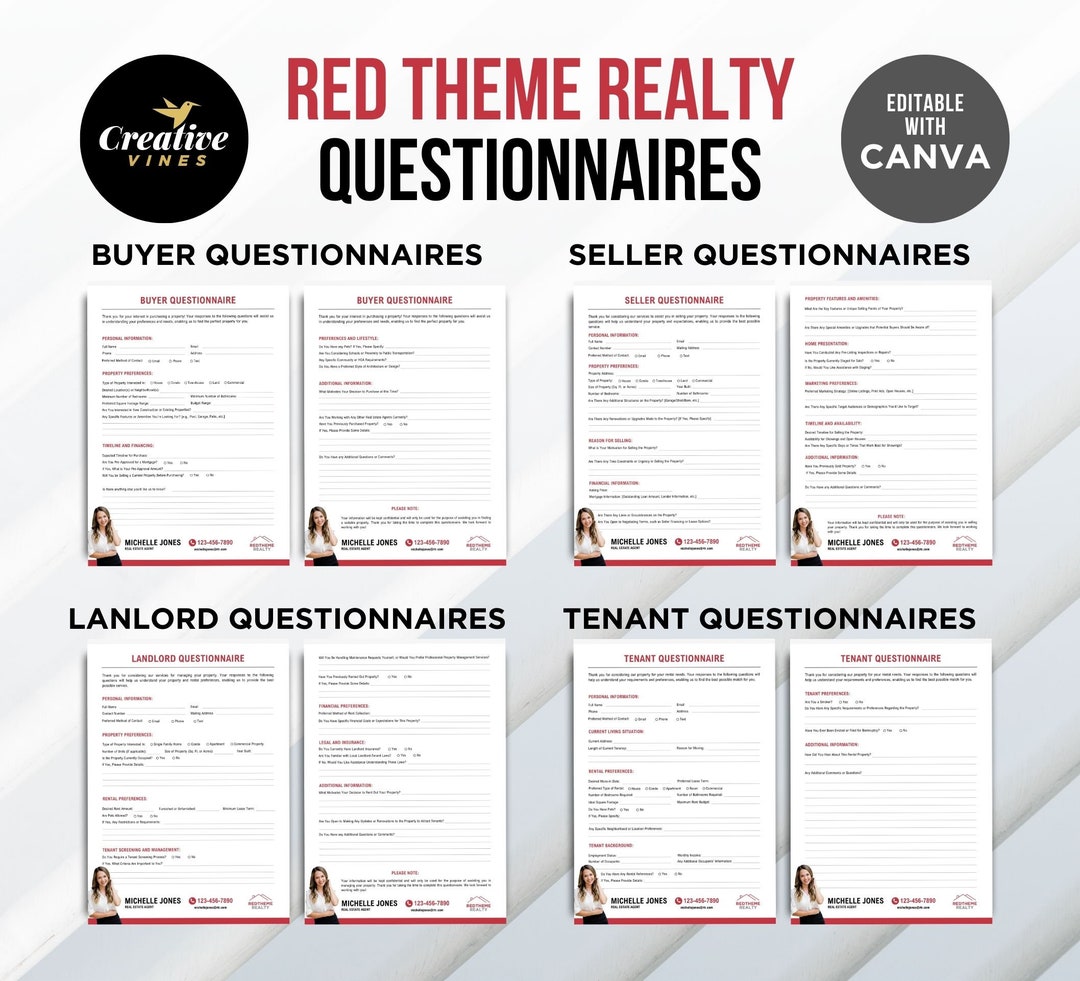 Buyer Questionnaire Seller Questionnaire Tenant Questionnaire Bundle ...