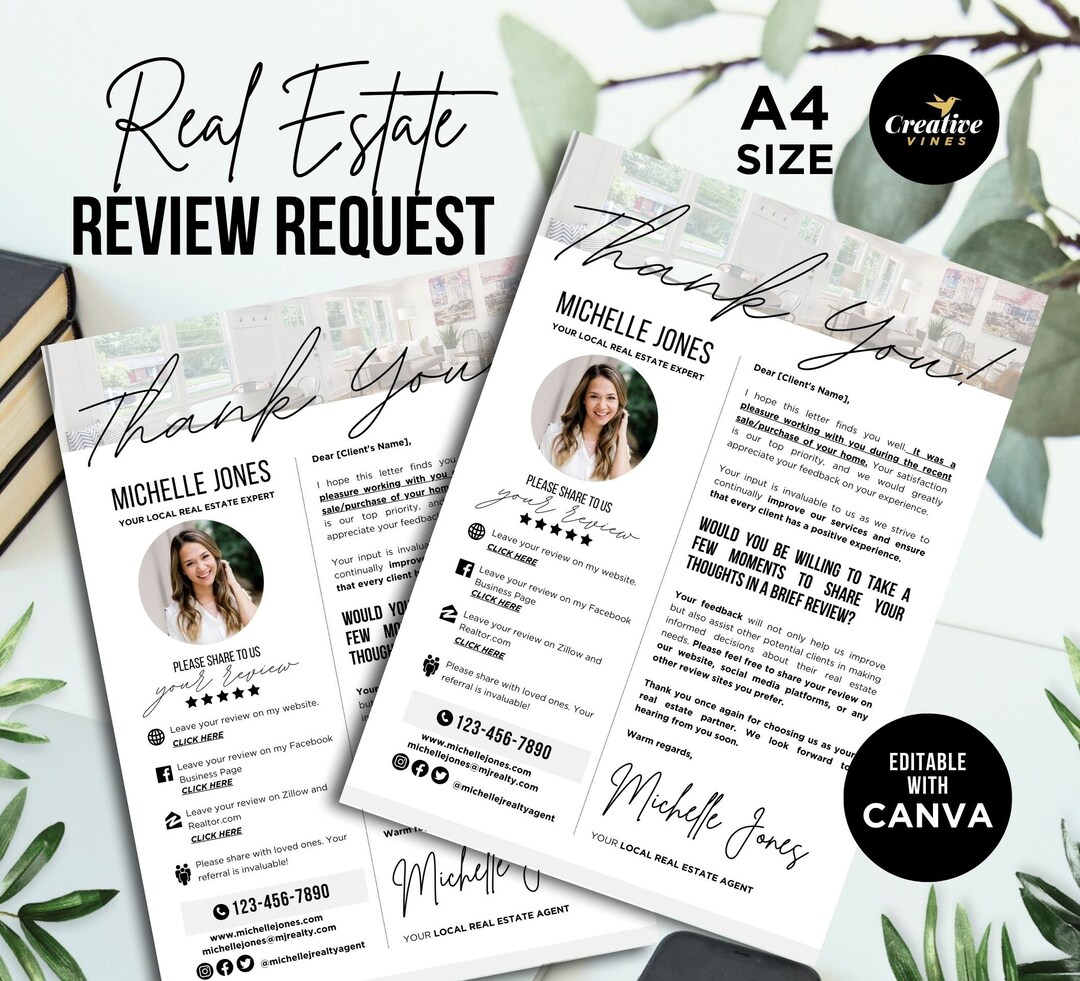 Client Thank You/review Card Template Real Estate Agent Marketing ...