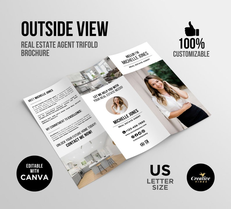 Real Estate Agent Trifold Brochure Editable Real Estate Brochure ...