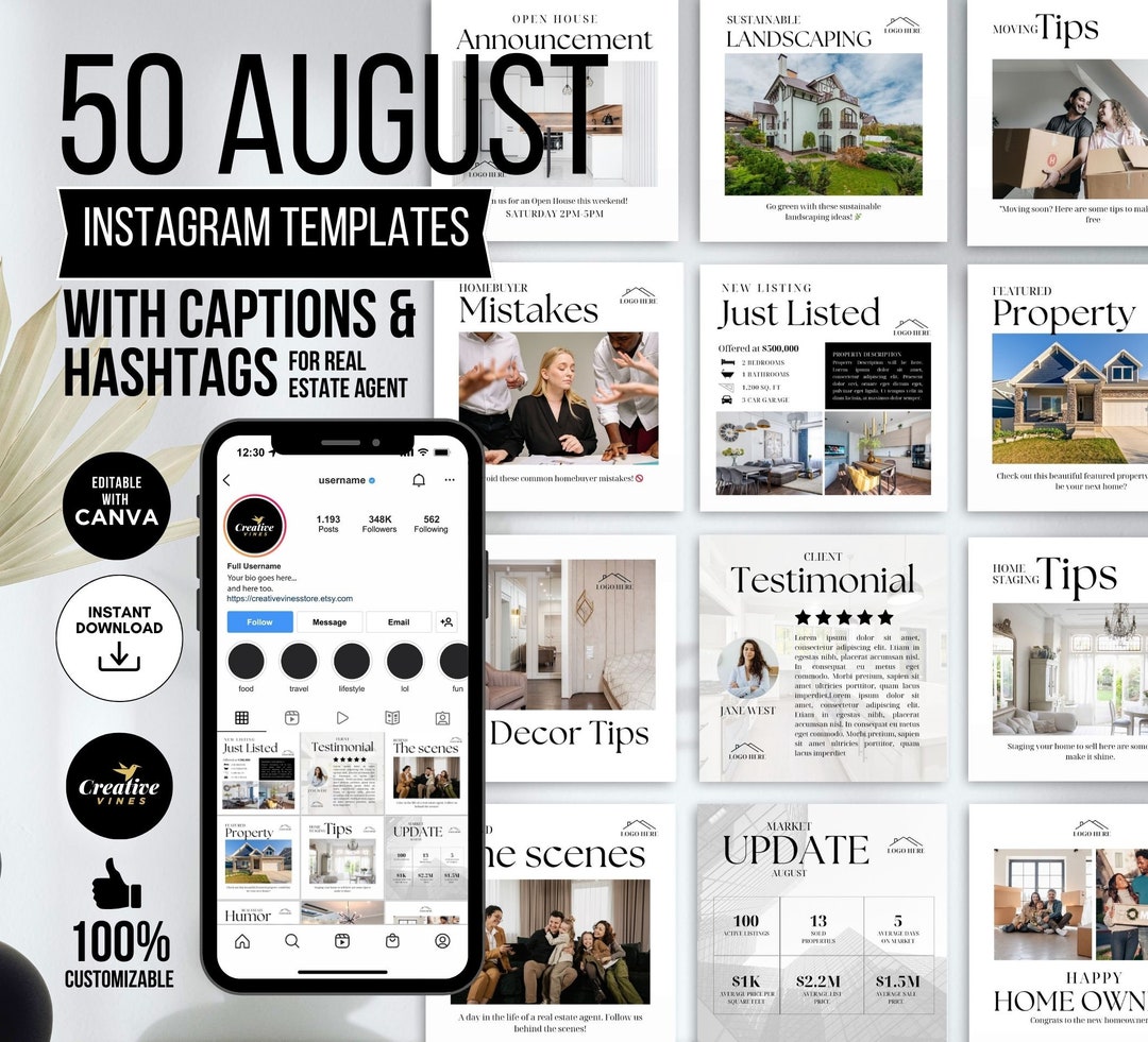August Real Estate Templates, August Realtor Social Media Posts Real ...