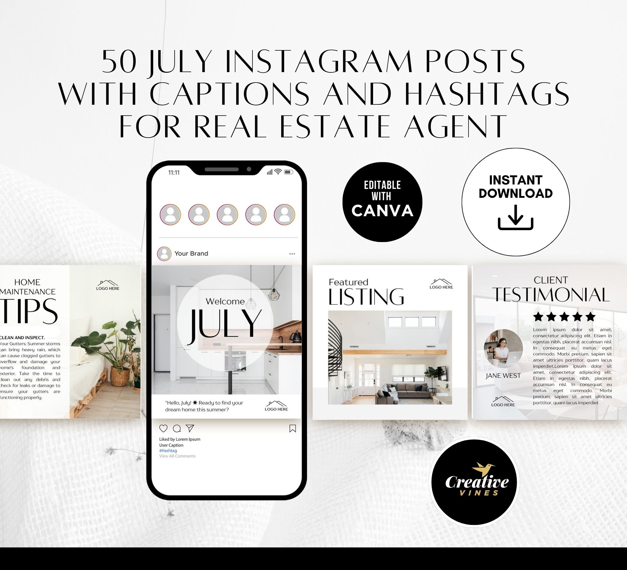 50 July Real Estate Posts With Captions & Hashtags Realtor Social Media ...