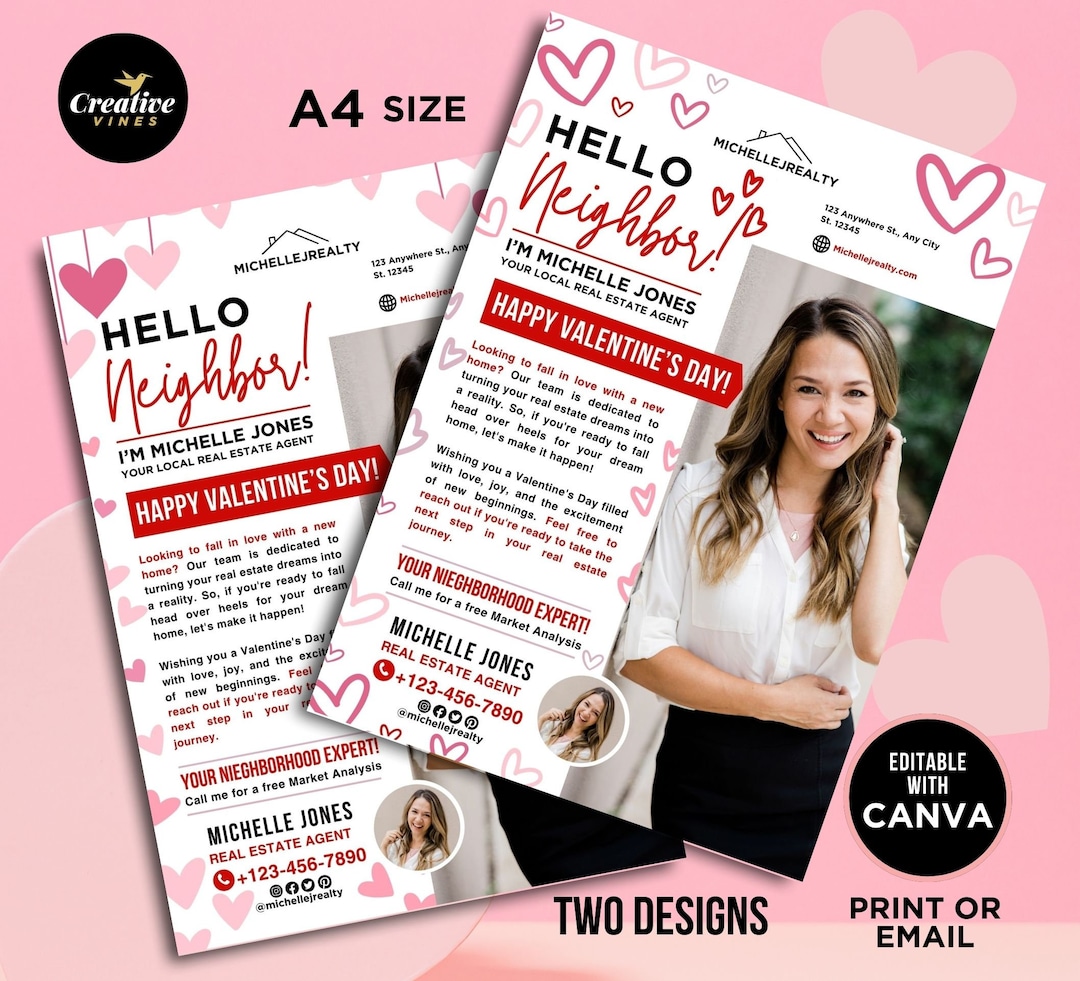 Real Estate Valentines Day Flyer Realtor Hello Neighbor Letter ...