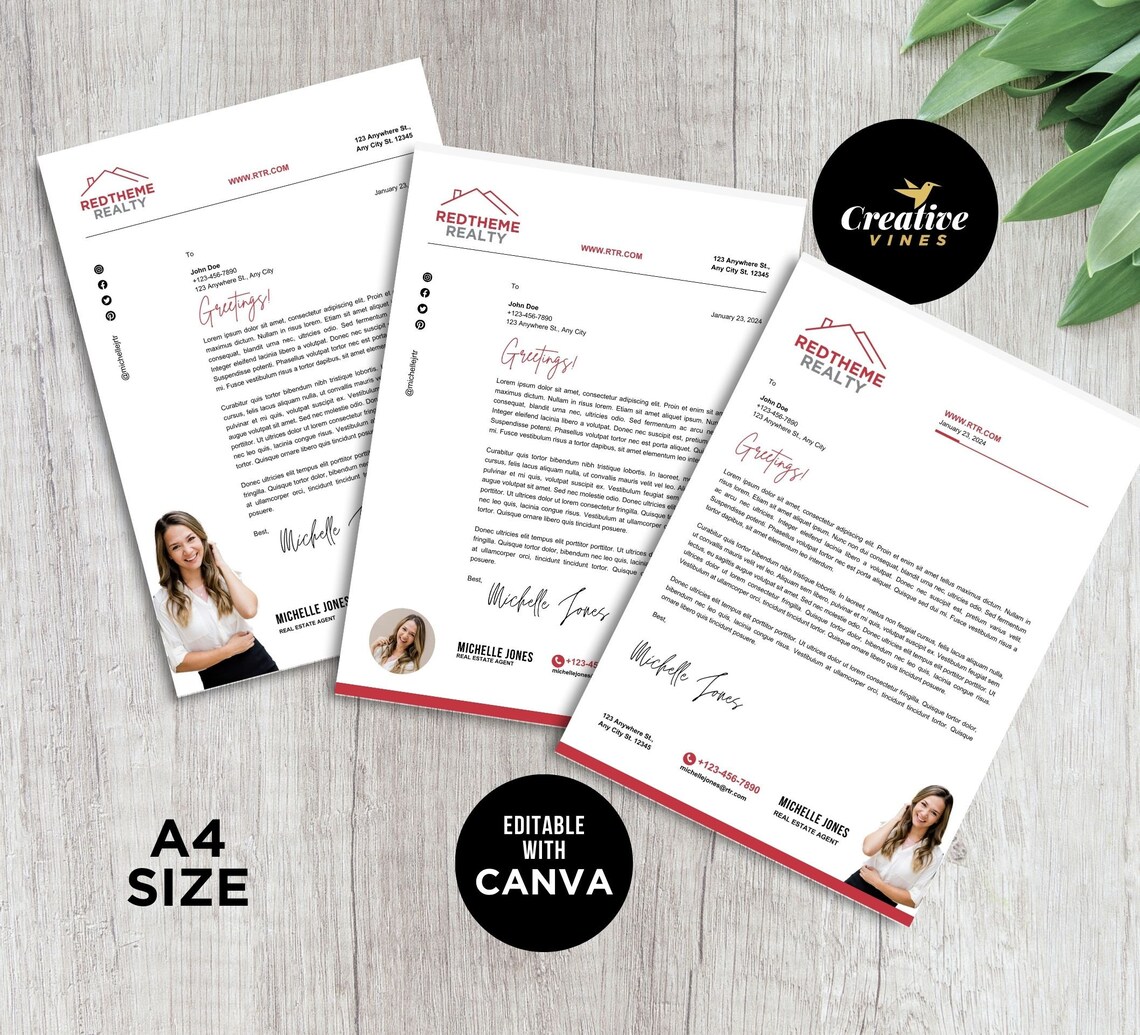Red Realtor Real Estate Letterhead Bundle Red Realty Real Estate ...