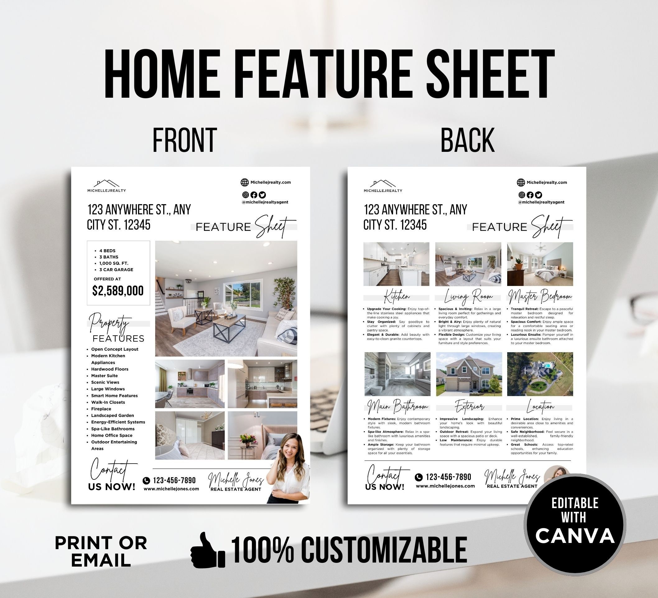 Real Estate Home Feature Sheet, Flyer Template, Real Estate Marketing ...