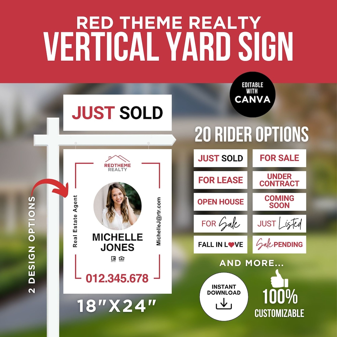 Red for Sale Yard Sign Just Sold Yard Sign Bundle, Real Estate Yard ...