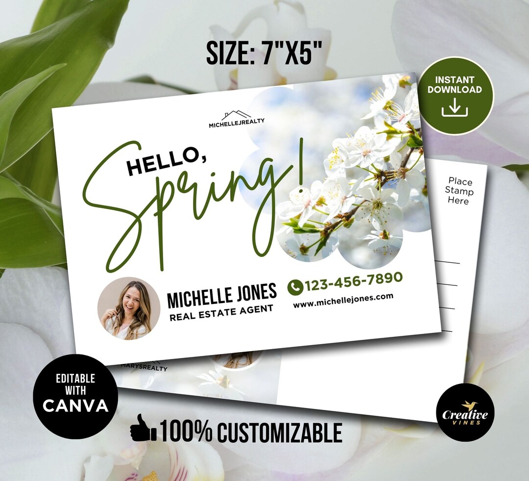 Real Estate Hello Spring Postcard, Real Estate Spring Postcard, Realtor ...