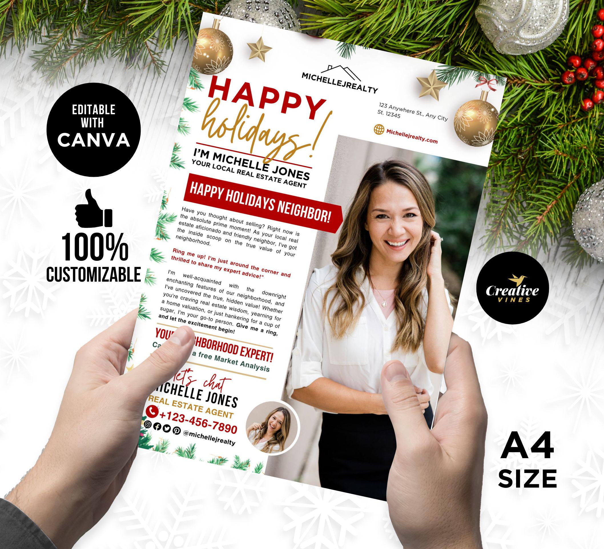 Real Estate Christmas Flyer Hello Neighbor Letter Winter Holiday ...