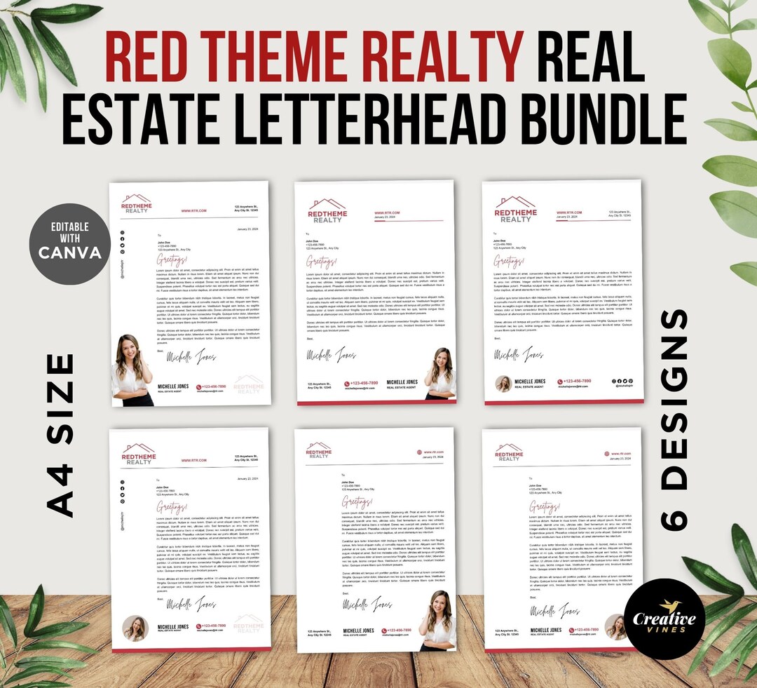 Red Realtor Real Estate Letterhead Bundle Red Realty Real Estate ...
