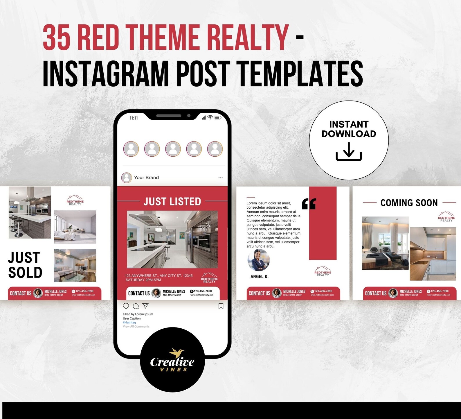 Red Theme Realty Instagram Post Template Real Estate Agent Template ...