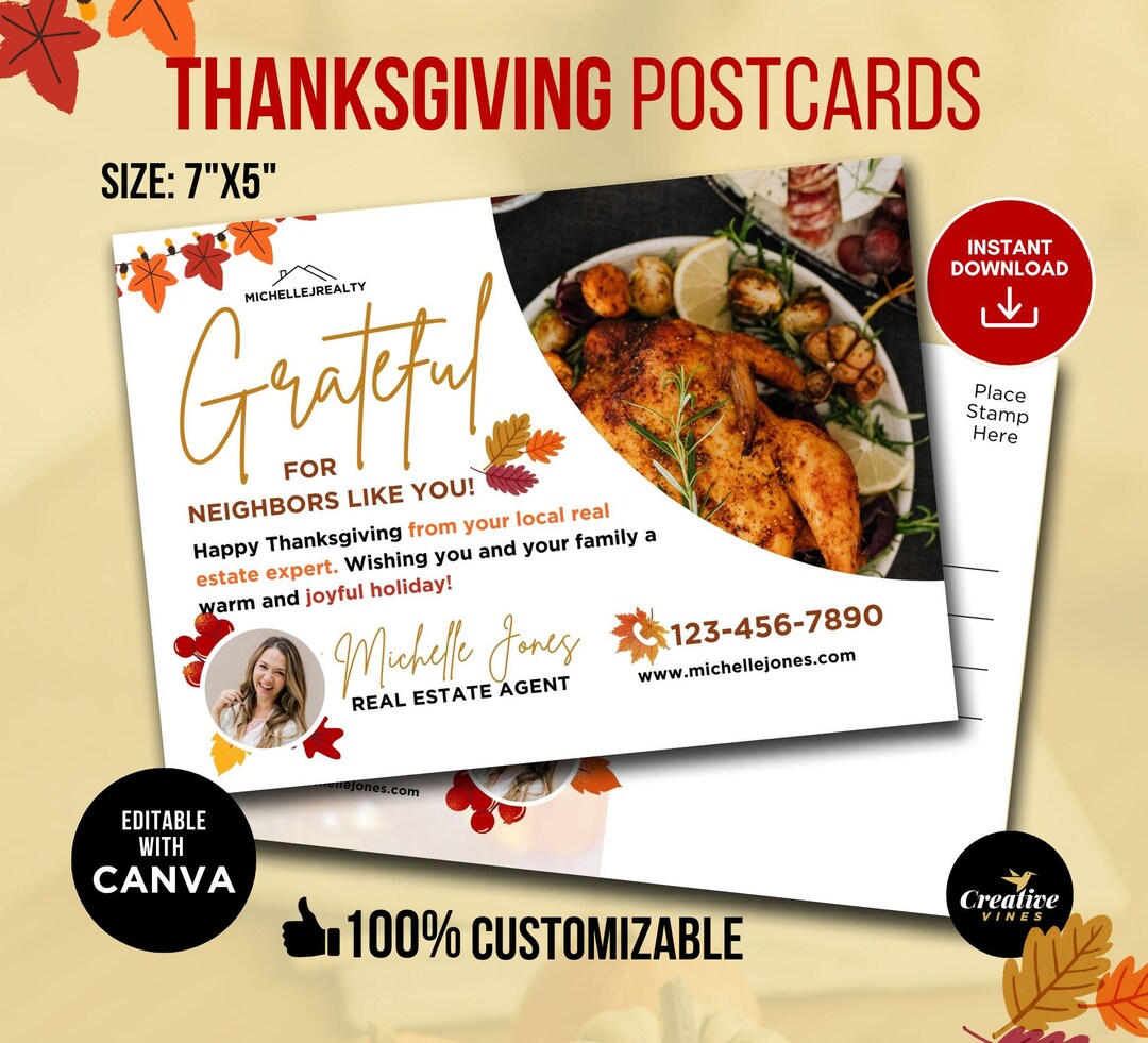 Happy Thanksgiving Postcard Template Postcard Thanksgiving Real Estate ...