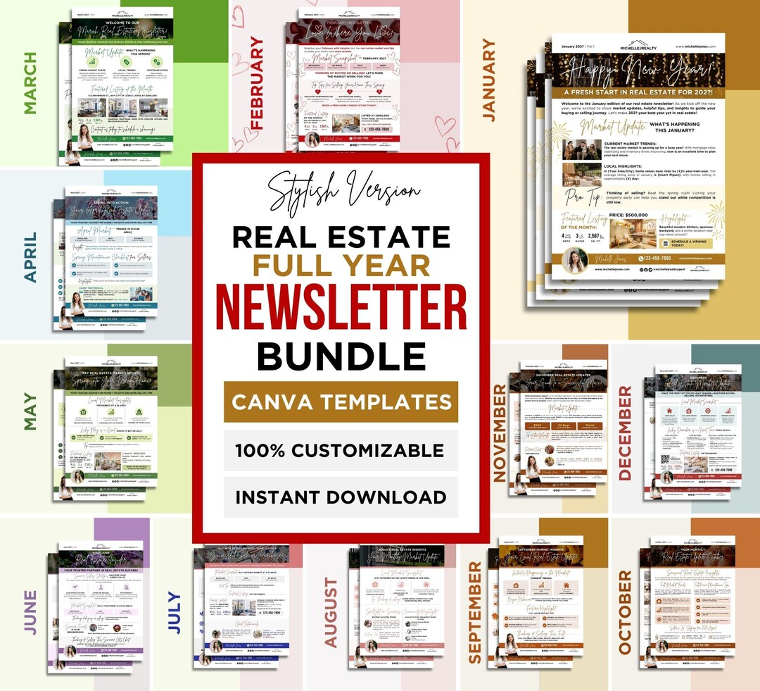 Real Estate Full Year Newsletter Bundle Real Estate Monthly Newsletter ...