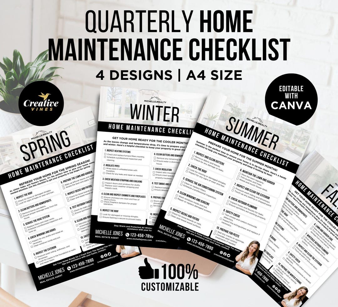 Quarterly Home Maintenance Checklist Bundle Real Estate Flyer Template ...