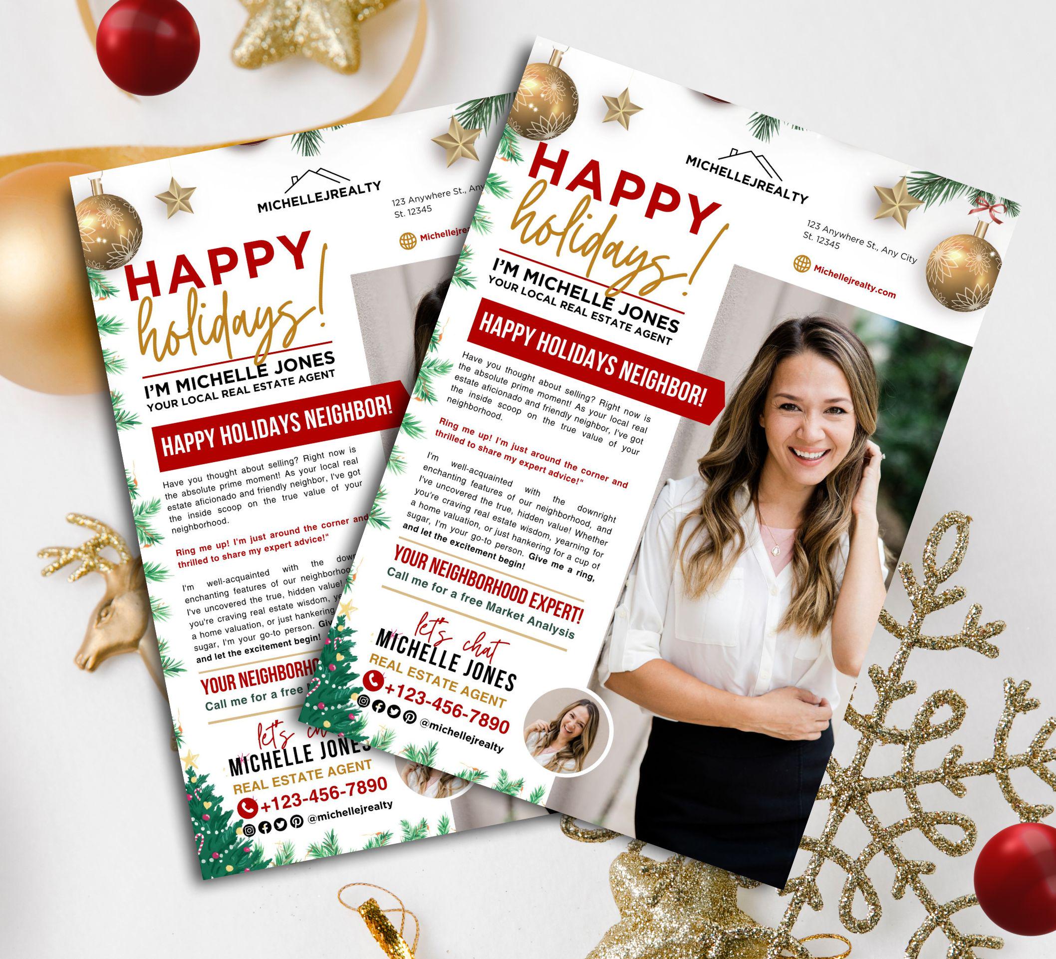 Real Estate Christmas Flyer Hello Neighbor Letter Winter Holiday ...