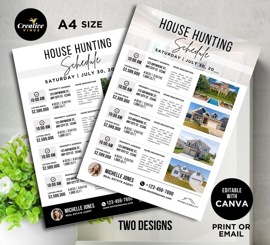 House Hunting Schedule Home Showing Schedule Home Tour Schedule Notes ...