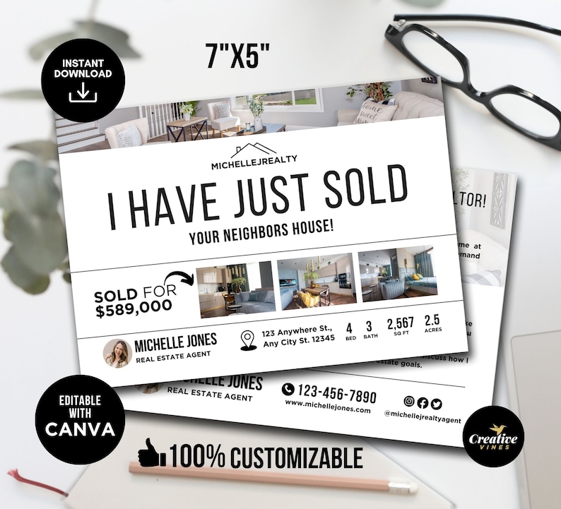 Real Estate Postcards Sold Your Neighbors House Card Agent Farming Card ...