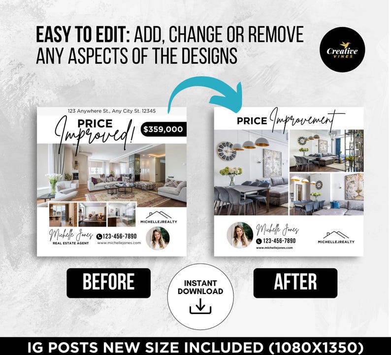 60 Price Improvement Instagram Posts Real Estate Price Reduction ...