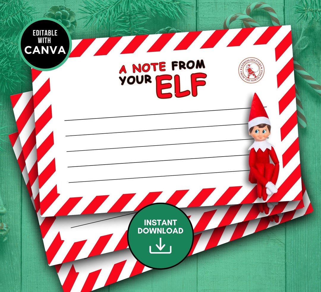 Elf Note Card A Note From Your Elf Printable Christmas Elf - Etsy