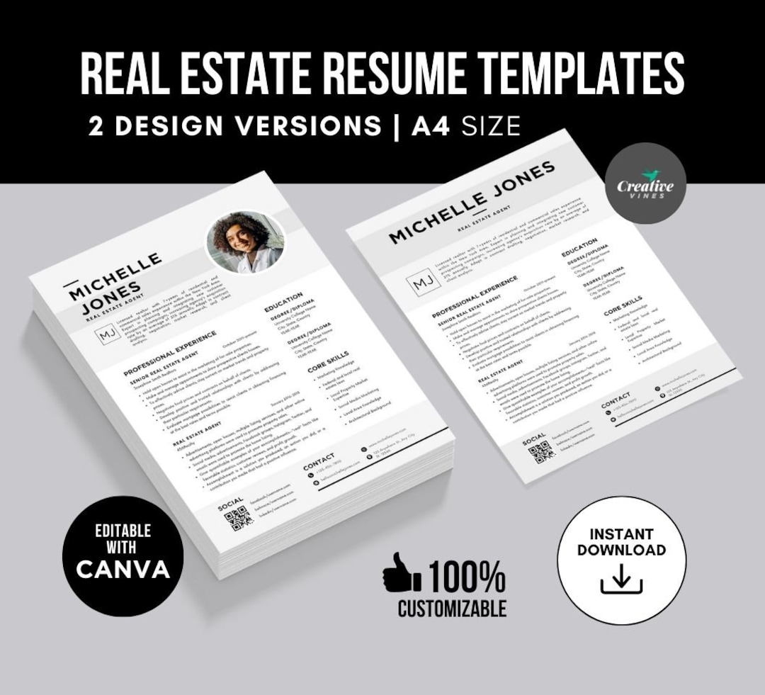 CV Real Estate Agent Resume CV Template Photo Resume Minimalist Resume ...