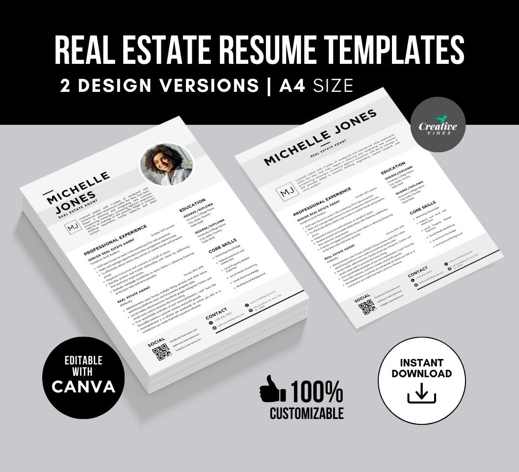 CV Real Estate Agent Resume CV Template Photo Resume - Etsy