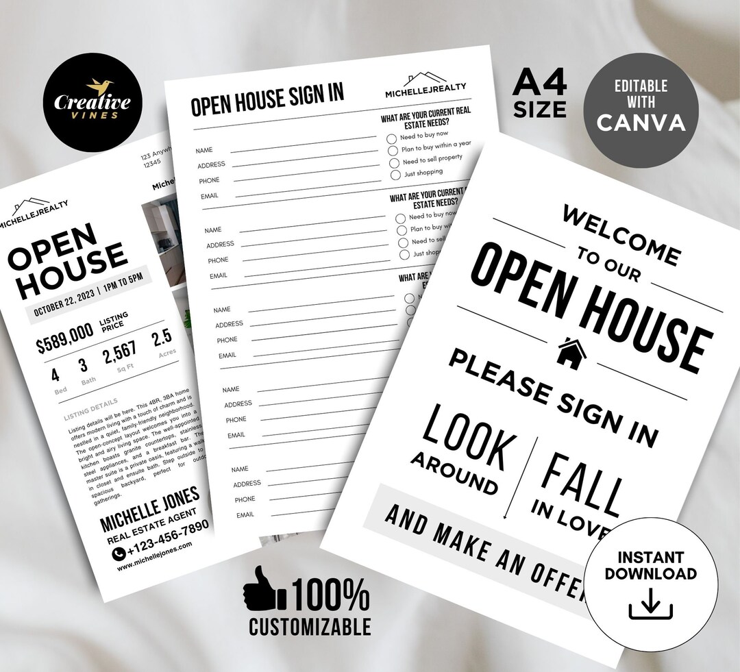Open House Sign in Sheet Welcome Sign Open House Flyer Realtor Open ...