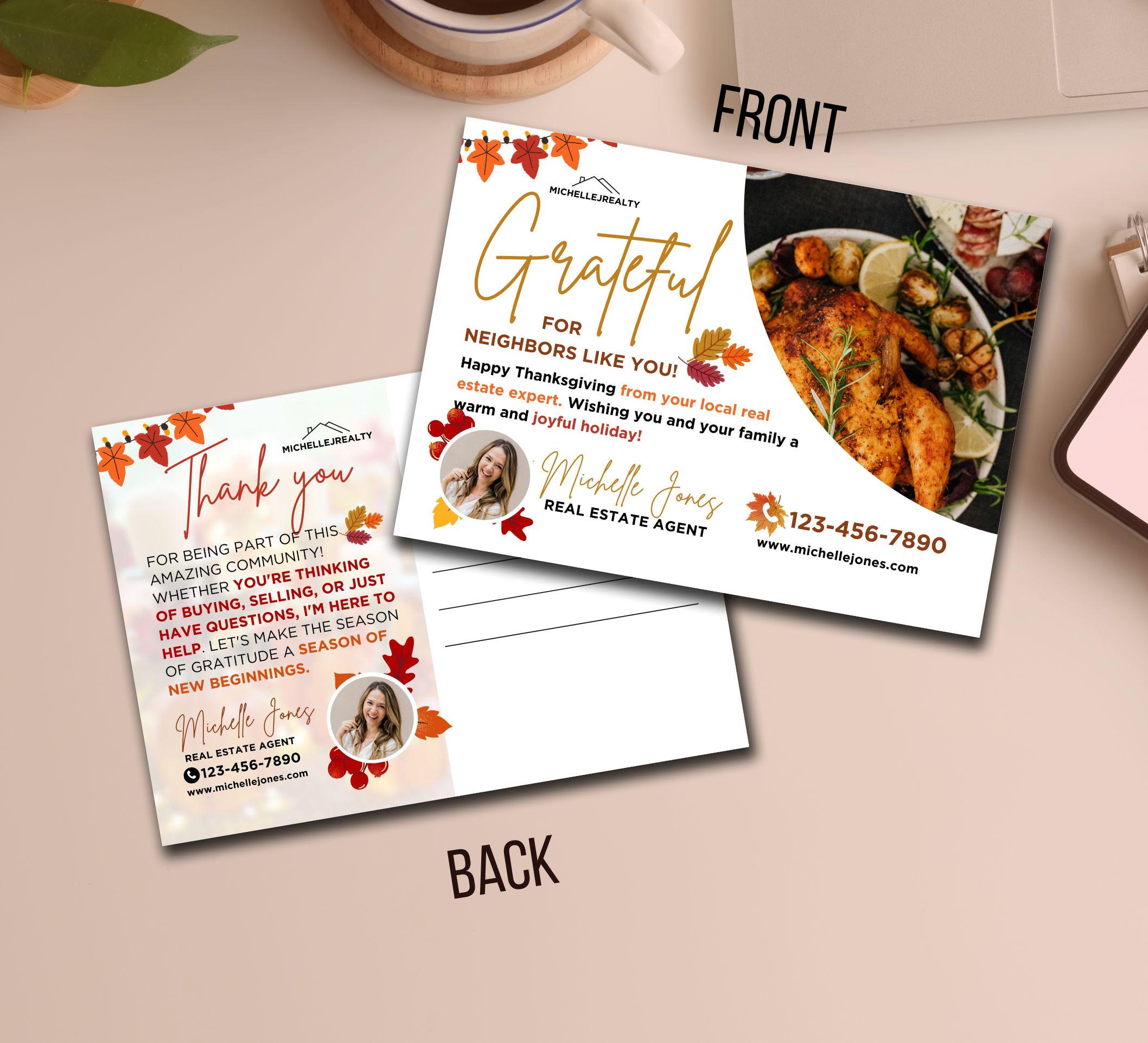 Happy Thanksgiving Postcard Template Postcard Thanksgiving Real Estate ...