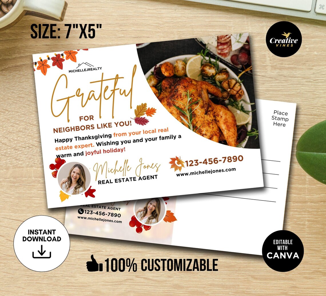 Happy Thanksgiving Postcard Template Postcard Thanksgiving Real Estate ...