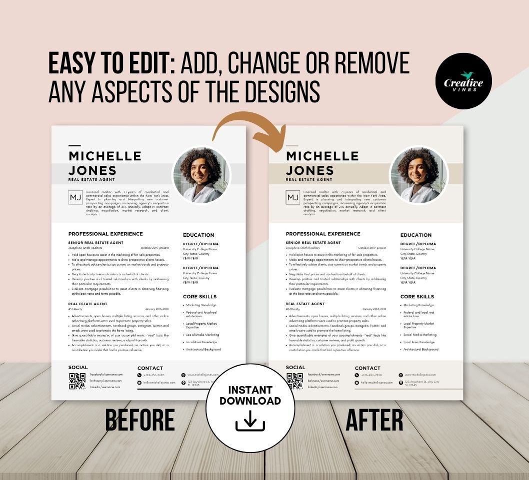 CV Real Estate Agent Resume CV Template Photo Resume Minimalist Resume ...