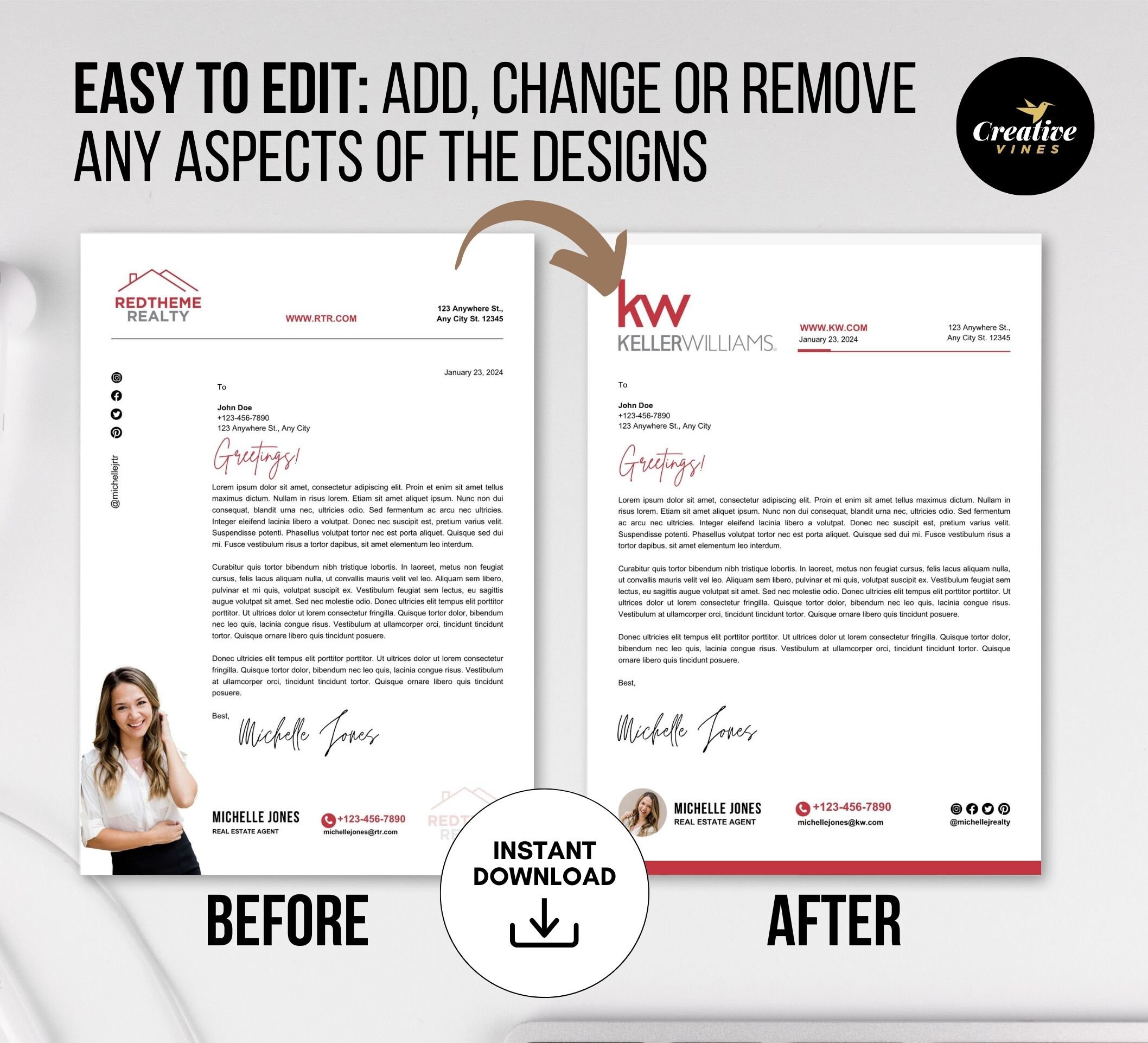 Red Realtor Real Estate Letterhead Bundle Red Realty Real Estate ...