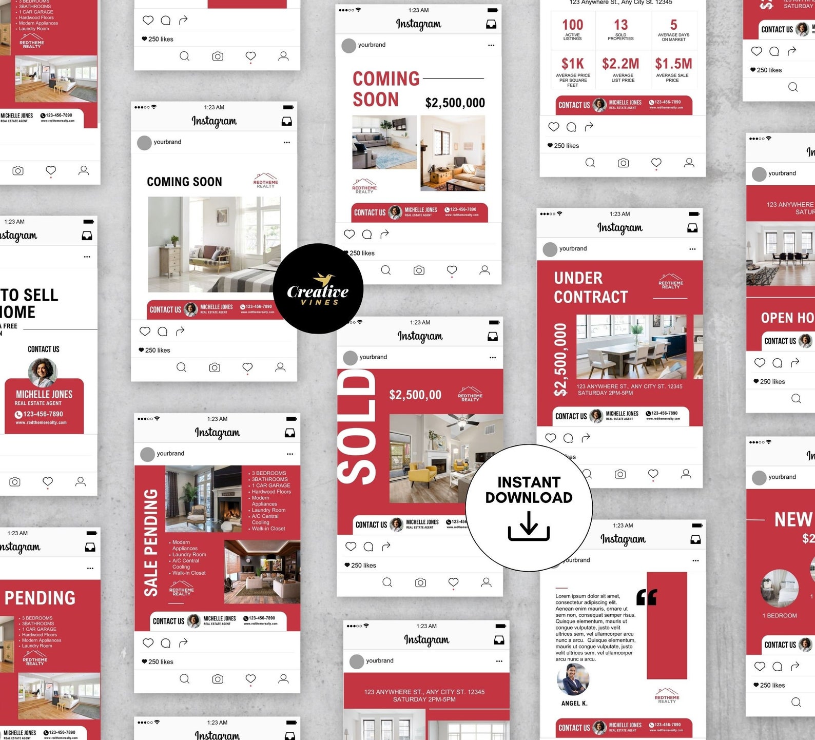Red Theme Realty Instagram Post Template Real Estate Agent Template ...