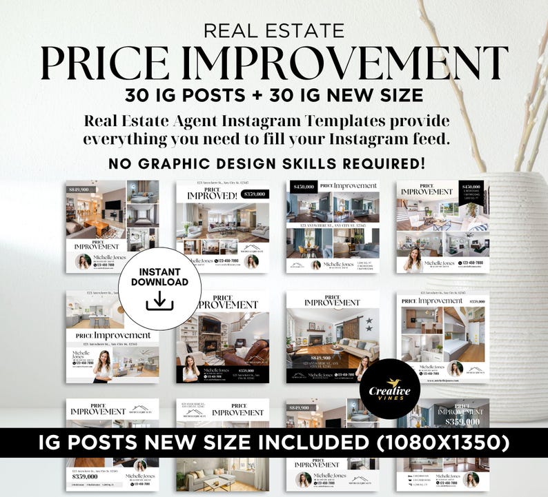 60 Price Improvement Instagram Posts Real Estate Social Media Price ...