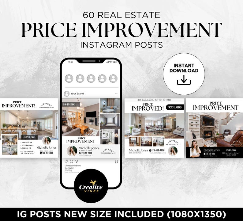 60 Price Improvement Instagram Posts Real Estate Social Media Price ...