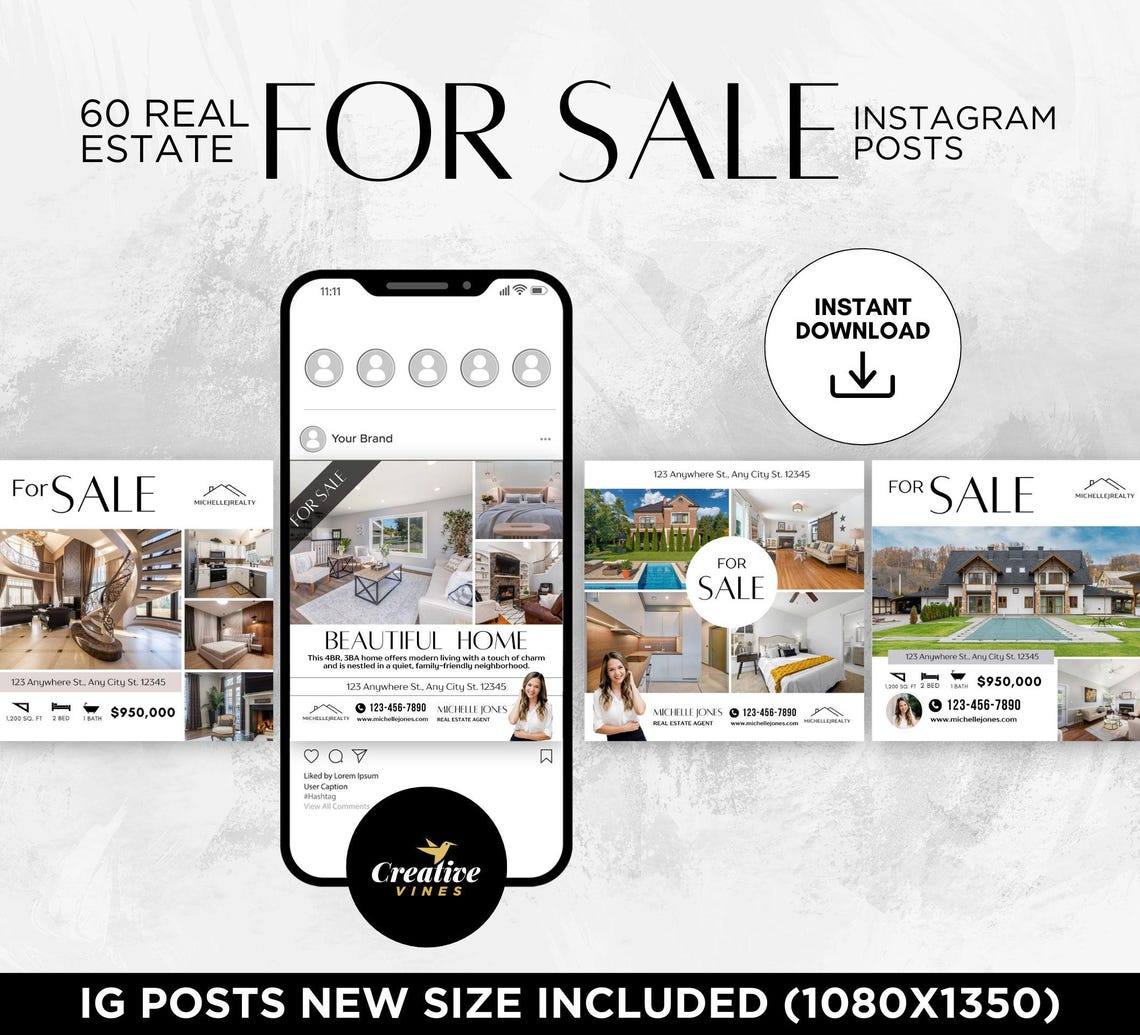 60 for Sale Instagram Posts Real Estate Social Media Listing Update ...