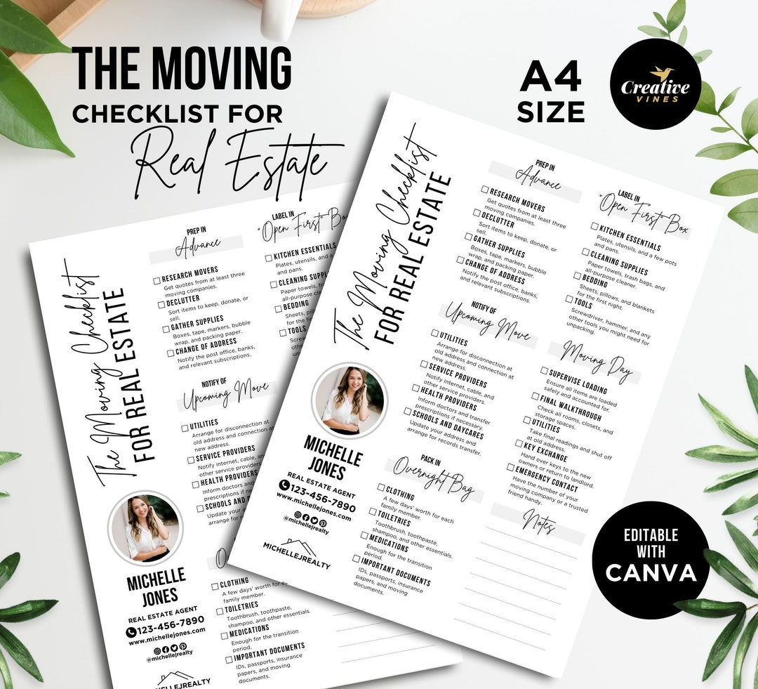 Real Estate Moving Checklist Printable Moving To-do List Realtor Moving ...