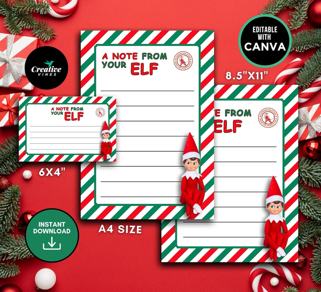 Blank Elf Note Card Printable A Note From Your Elf Elf Mail Letter ...