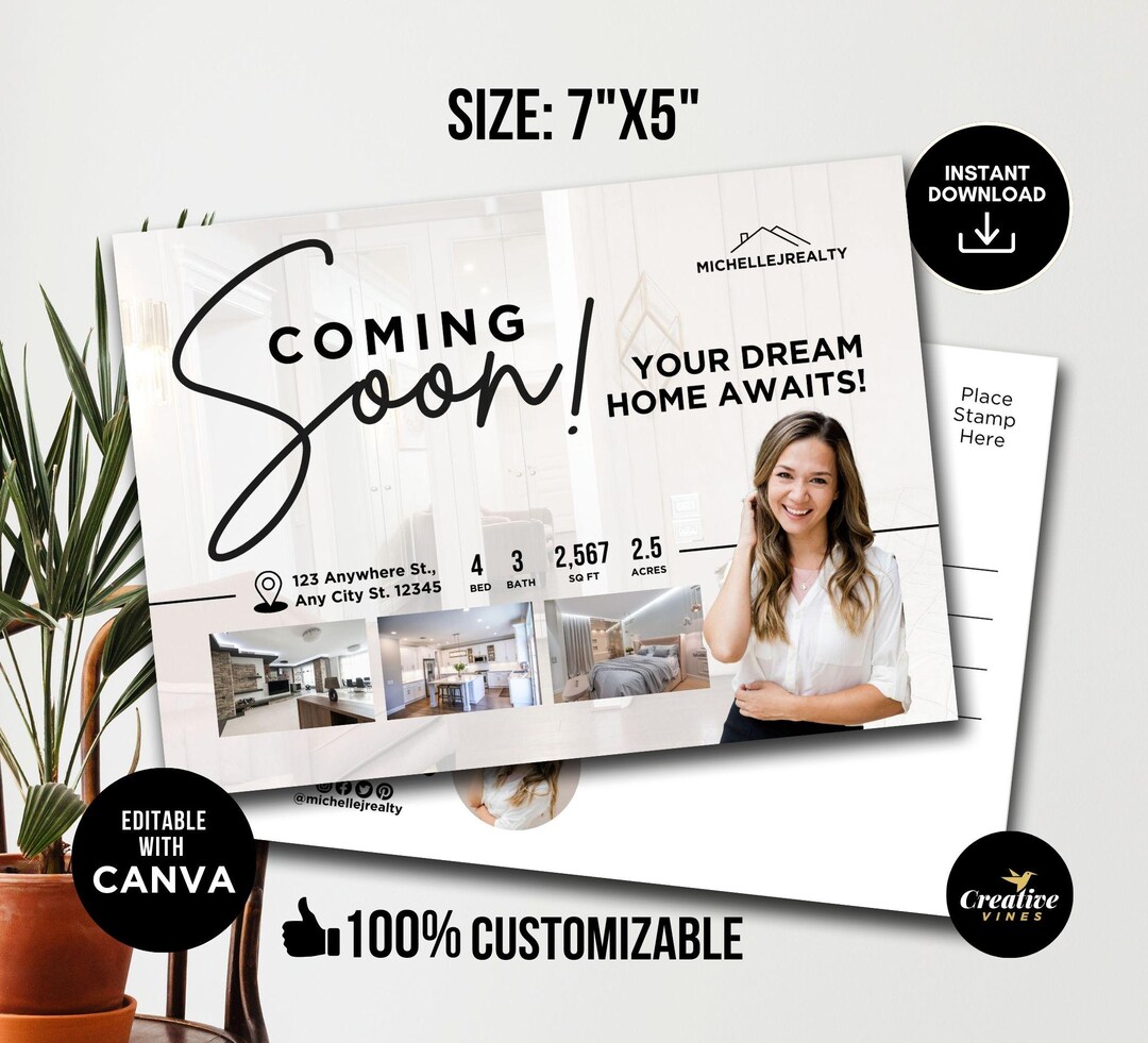 Real Estate Coming Soon Postcard Real Estate Marketing Realtor Postcard ...