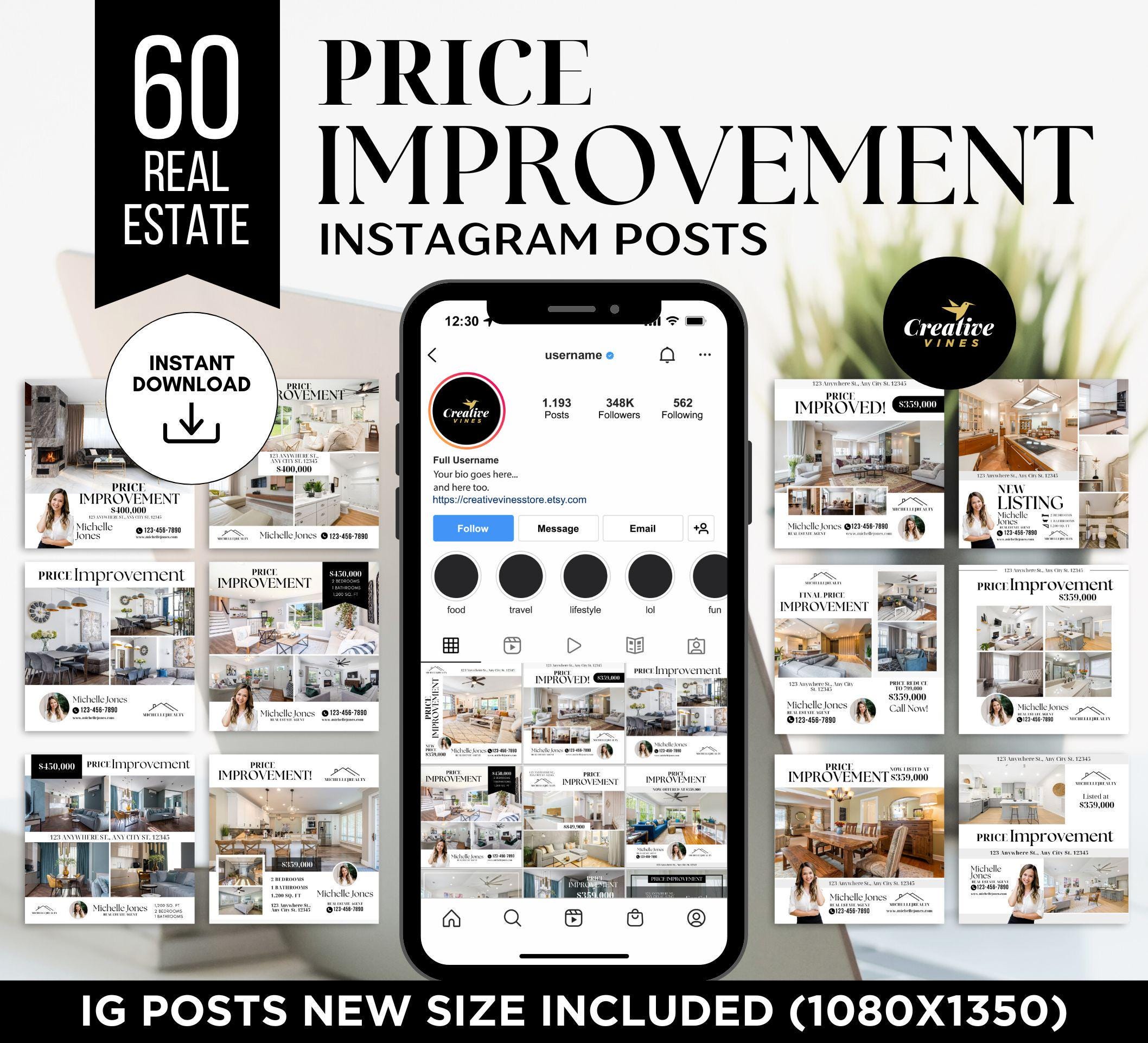60 Price Improvement Instagram Posts Real Estate Social Media Price ...