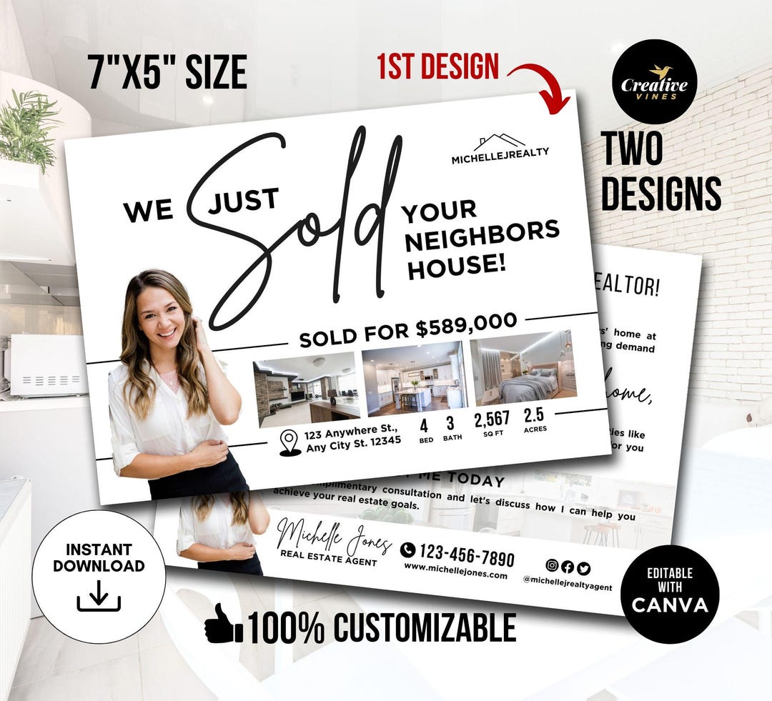 Just Sold Real Estate Postcard Real Estate Marketing Real Estate ...