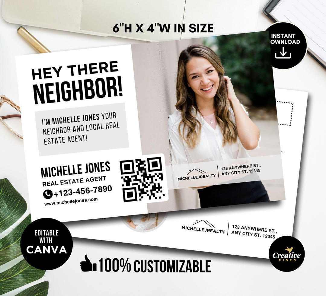 Hello Neighbor Postcard With QR Code Real Estate Postcard, Hey Neighbor ...