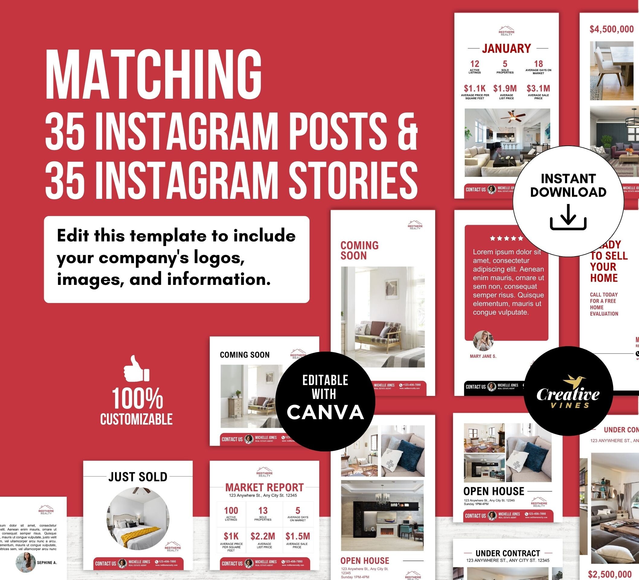 Red Theme Realty Instagram Post Real Estate Instagram Stories Instagram ...