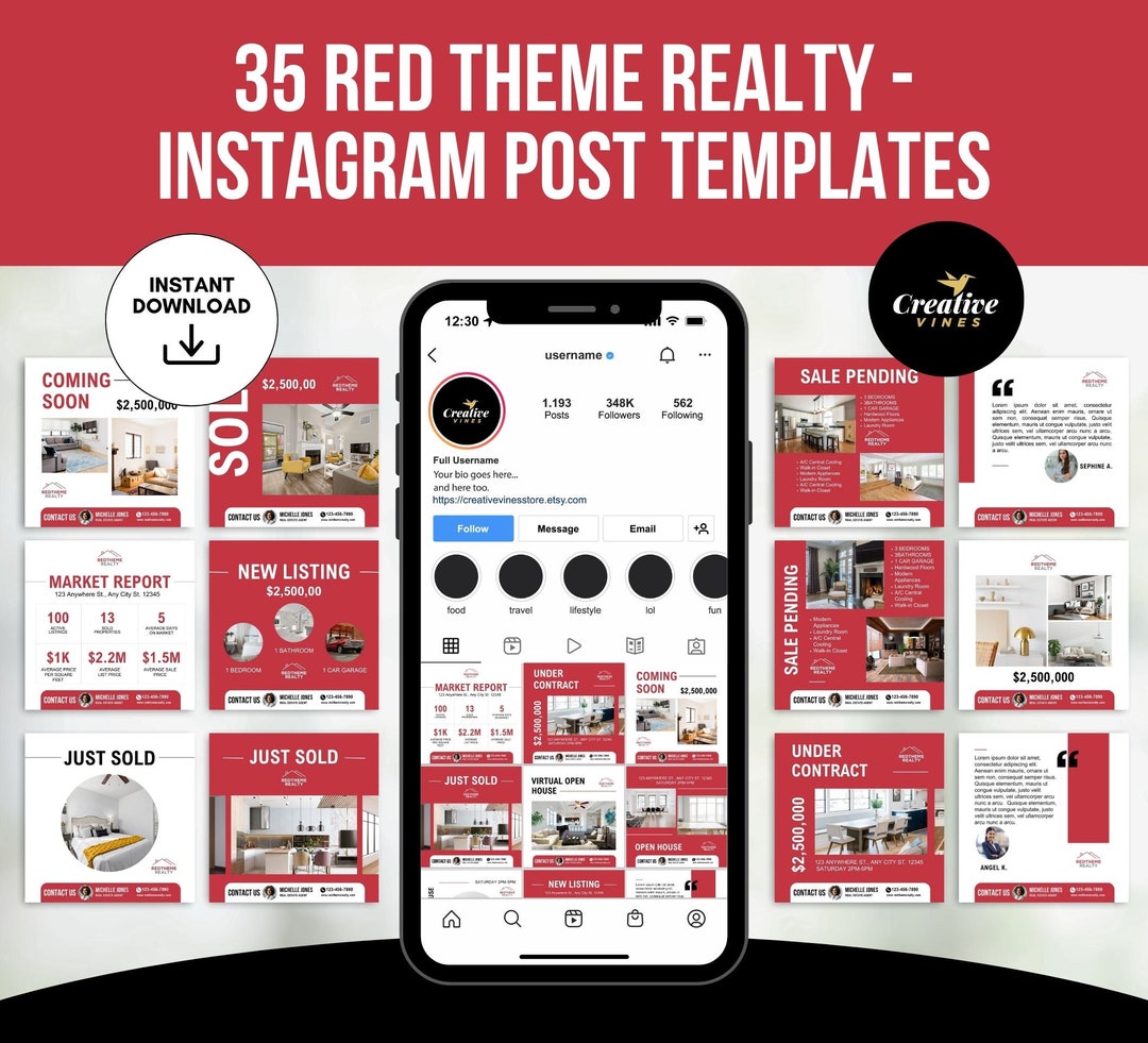 Red Theme Realty Instagram Post Template Real Estate Agent Template ...