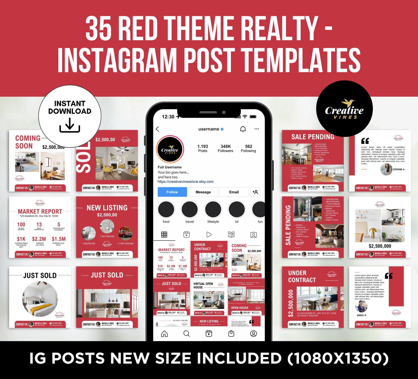 Red Theme Realty Instagram Post Template Real Estate Agent Template ...