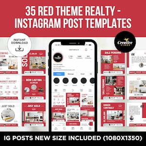Red Theme Realty Instagram Post Template Real Estate Agent Template ...