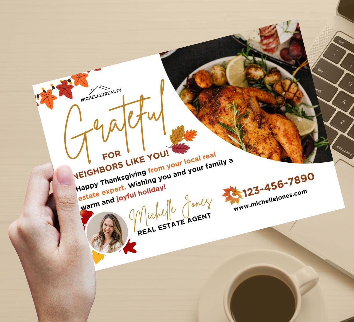 Happy Thanksgiving Postcard Template Postcard Thanksgiving Real Estate ...