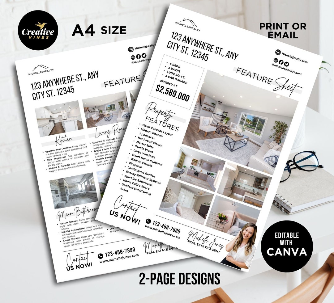Real Estate Home Feature Sheet, Flyer Template, Real Estate Marketing ...