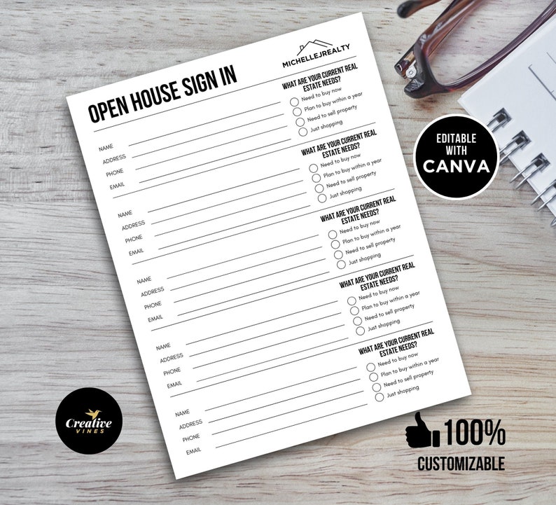 Real Estate Open House Sign in Sheet Welcome Sign Open House Sheets ...