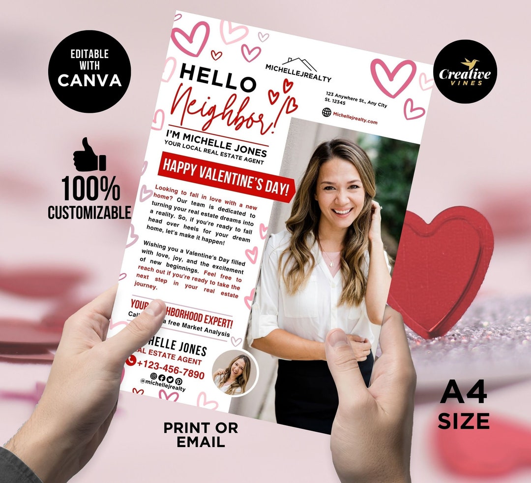 Real Estate Valentines Day Flyer, Introduction Realtor Hello Neighbor ...