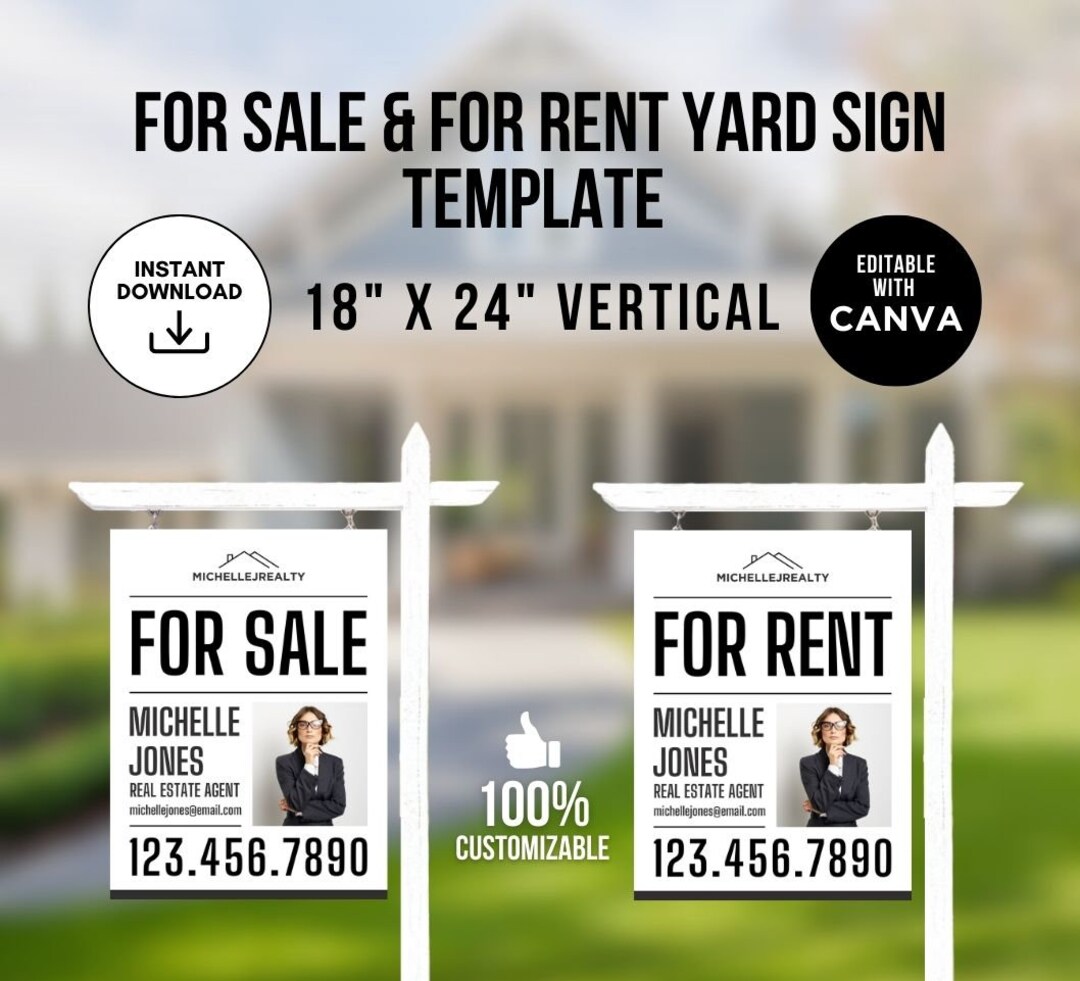 For Sale Yard Sign for Rent Yard Sign Real Estate Marketing Custom for ...