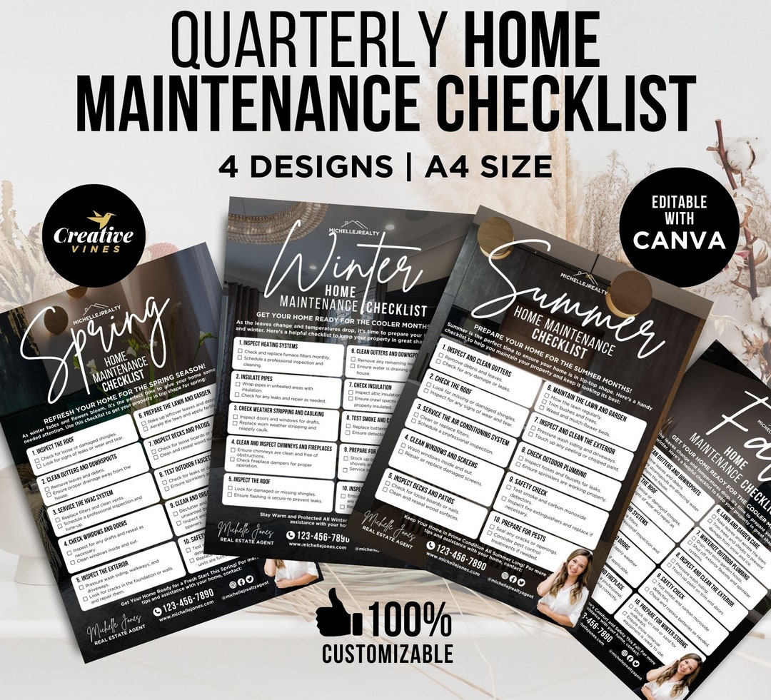 Quarterly Home Maintenance Checklist, Real Estate Marketing, Seasonal ...